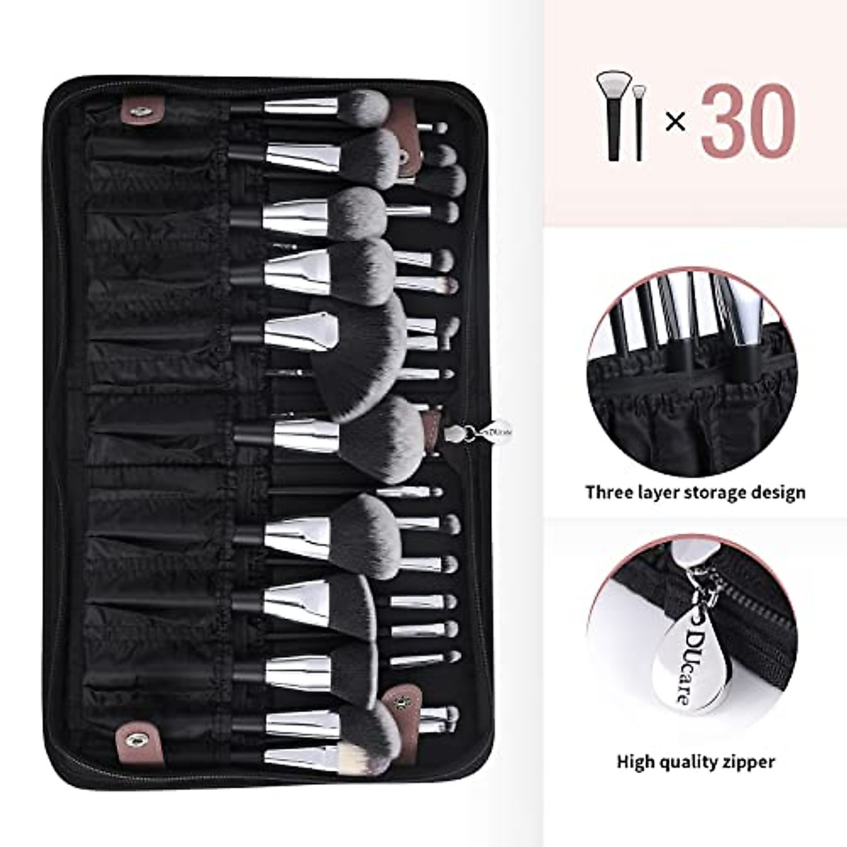 DUcare Makeup Brush Organizer 30pcs Folding Travel Professional Makeup Brushes Case Bag Stand-up Cosmetic Bag Artist Storage Bag (Only Bag)