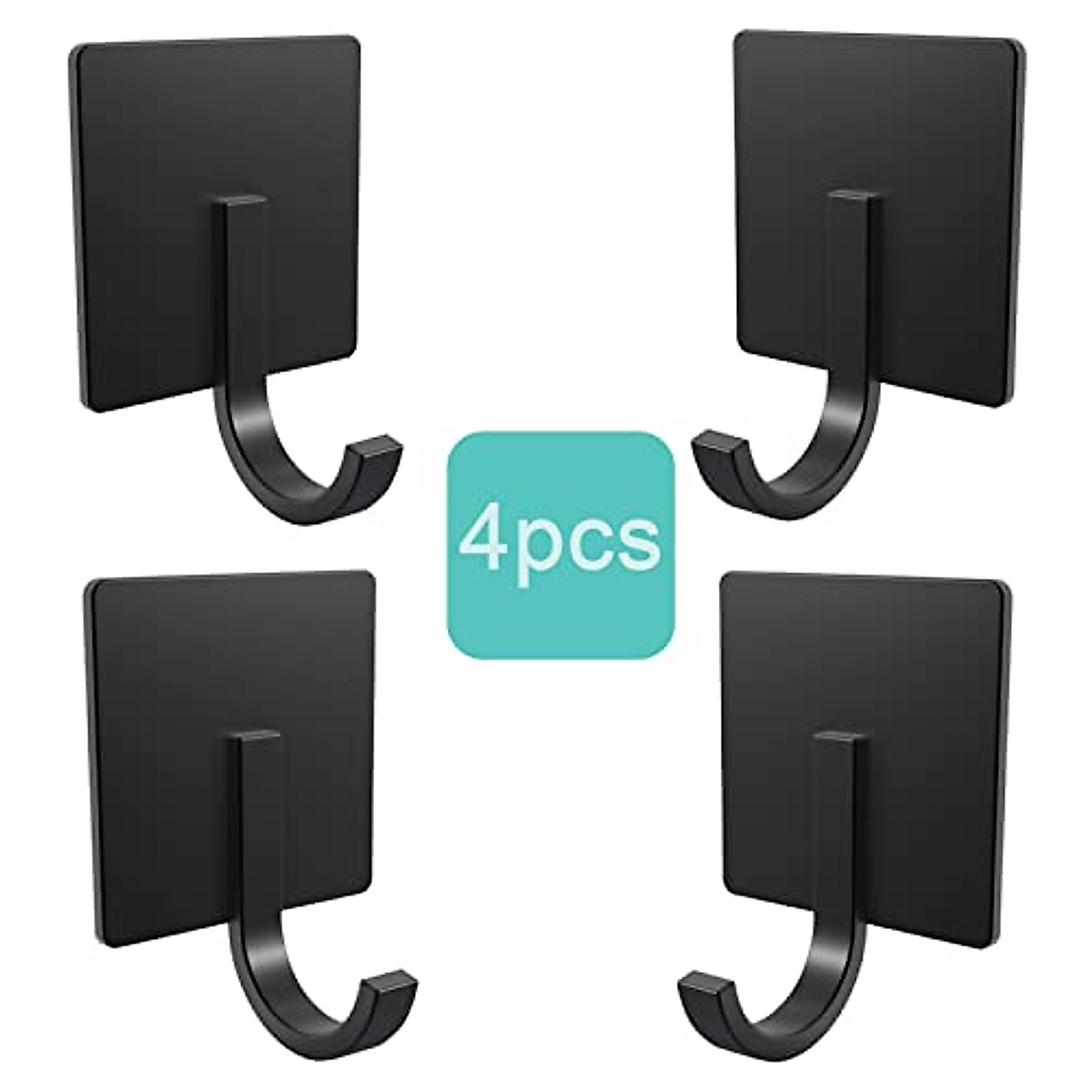 BARONAGE 8 Pack Adhesive Hooks, Towel Hook for Hanging Heavy Duty Waterproof Stainless Steel Robe Coat Hooks Black Wall-Hooks Stick on Bathroom Kitchen Home Door Bedroom