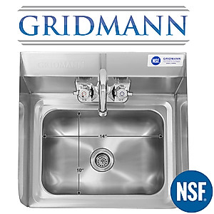 GRIDMANN Commercial NSF Stainless Steel Sink with Faucet & Side Splashes - Wall Mount Hand Washing Basin