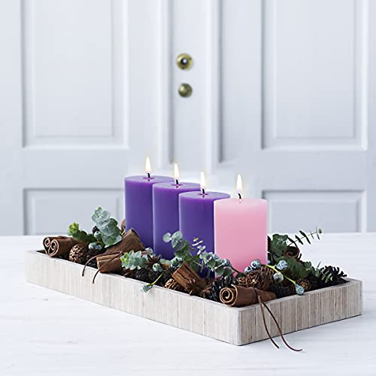 3×4 Inch Advent Pillar Candles, 3 Purple and 1 Pink Seasonal Celebration Candles for Advent Wreath and Christmas Decorations, Long-Lasting Slow-Burning Dripless Candle