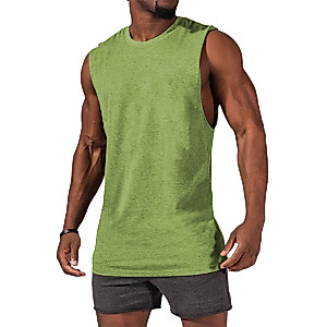 Aoysky Mens Crewneck Tank Tops Athletic Beach Sleeveless Shirts Yellow Green