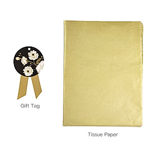 Loveinside Black and Gold Gift Bag Foil Floral with Tissue Paper for Mother's day, Birthday, Valentine's Day, Wedding, Anniversaries, Engagements - 13" x 10" x 5", 1 Pcs