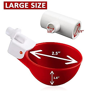 Chicken Waterer Cups, 5 Pack Poultry Watering Cup with 1/2'' PVC Tee Fittings - Gravity Automatic Chicken Waterer - Chicken Waterer for Chicken Ducks Quail