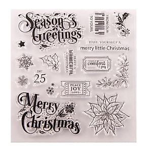 NZJ Merry Christmas Season'S Greetings Clear Stamp Background Transparent Silicone Stamp Rubber Stamp for Scrapbook Journal Card Making