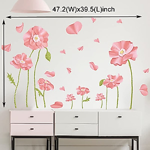 Pinenjoy Pink Flower Wall Decals Fresh Garden Floral Wall Sticker 47x29inch Removable Self-Adhesive Vinyl Wall Murals for Girls Bedroom Living Room TV Background Nursery Wall Art Decors