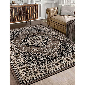 Superior Indoor Area Rug, Plush Carpet Cover, Traditional Oriental Medallion, Perfect for Hallway, Entryway, Living Room, Dining, Bedroom, Office, Kitchen, Glendale Collection, 8' x 10', Brown