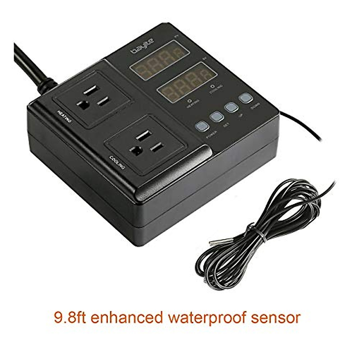bayite Temperature Controller 1650W 15A BTC211 Dual Digital Outlet Thermostat Plug, Pre-Wired, 2 Stage Heating and Cooling Mode, 110V - 240V, Fermentation BBQ Reptile Aquarium