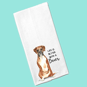 Watercolor Life is Better with a Boxer Microfiber Kitchen Tea Bar Towel Gift for Animal Dog Lover
