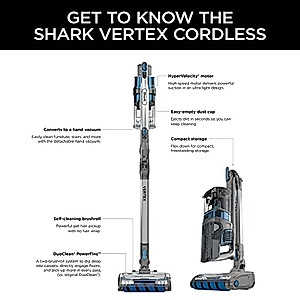 Shark IZ462H Vertex Ultra Lightweight Cordless Stick Vacuum with DuoClean PowerFins, Crevice, Pet Multi-Tool, Anti-Allergen, Brush, Removable Handheld, Flex, 60 min Runtime, Blue, MultiFLEX