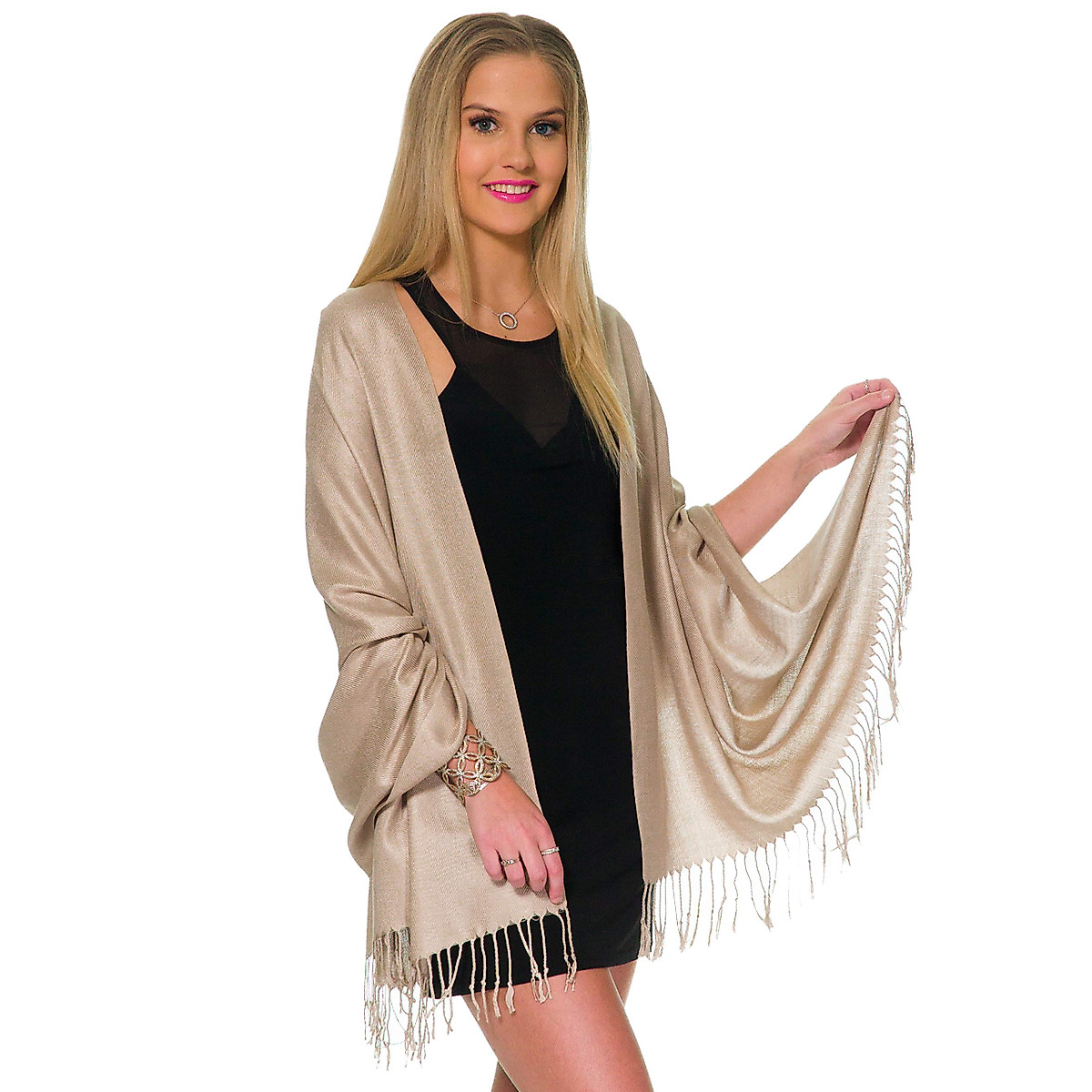 Pashmina Shawls and Wraps for Evening Dresses, Large Soft Pashmina Wedding Beige Shawl