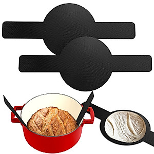 AIERSA 2Pcs Baking Mat for Dutch Oven Bread Baking, Reusable Non-stick Bread Sling, 6.3In Long Handle for Easy Transfer of Sourdough,Bread Making Tools and Supplies,Alternative to Silicone Baking Mat