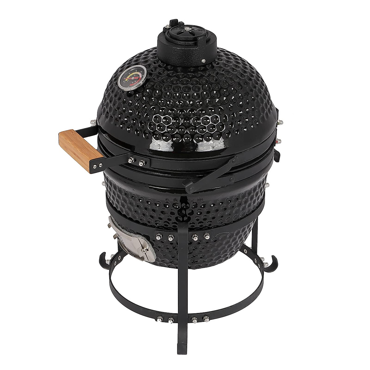 Vasitelan 13 inch Portable Ceramics Charcoal Grill,Kamado BBQ Charcoal Grill (Style 2-Black)