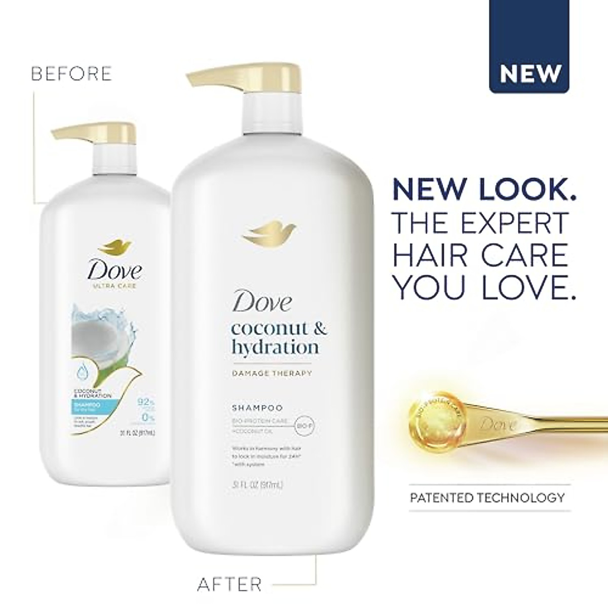 Dove Shampoo Coconut & Hydration Pack of 4 For Dry Hair Shampoo with Oil Blend of Coconut, Jojoba & Sweet Almond 31 oz