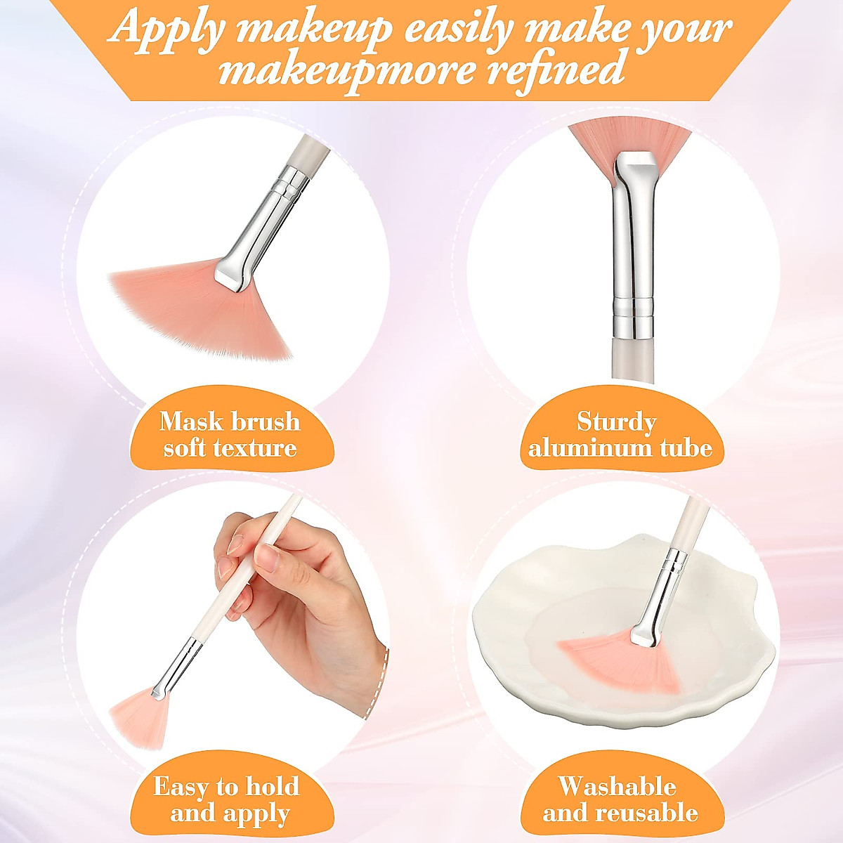 32 Pcs Face Mask Fan Brush Applicator Set Soft Fan Brush Flat Head Facial Brush Esthetician Mask Brush Cosmetic Makeup Tools for Eyelash Extension Peel Mud Clay Mask Cream (Pink)