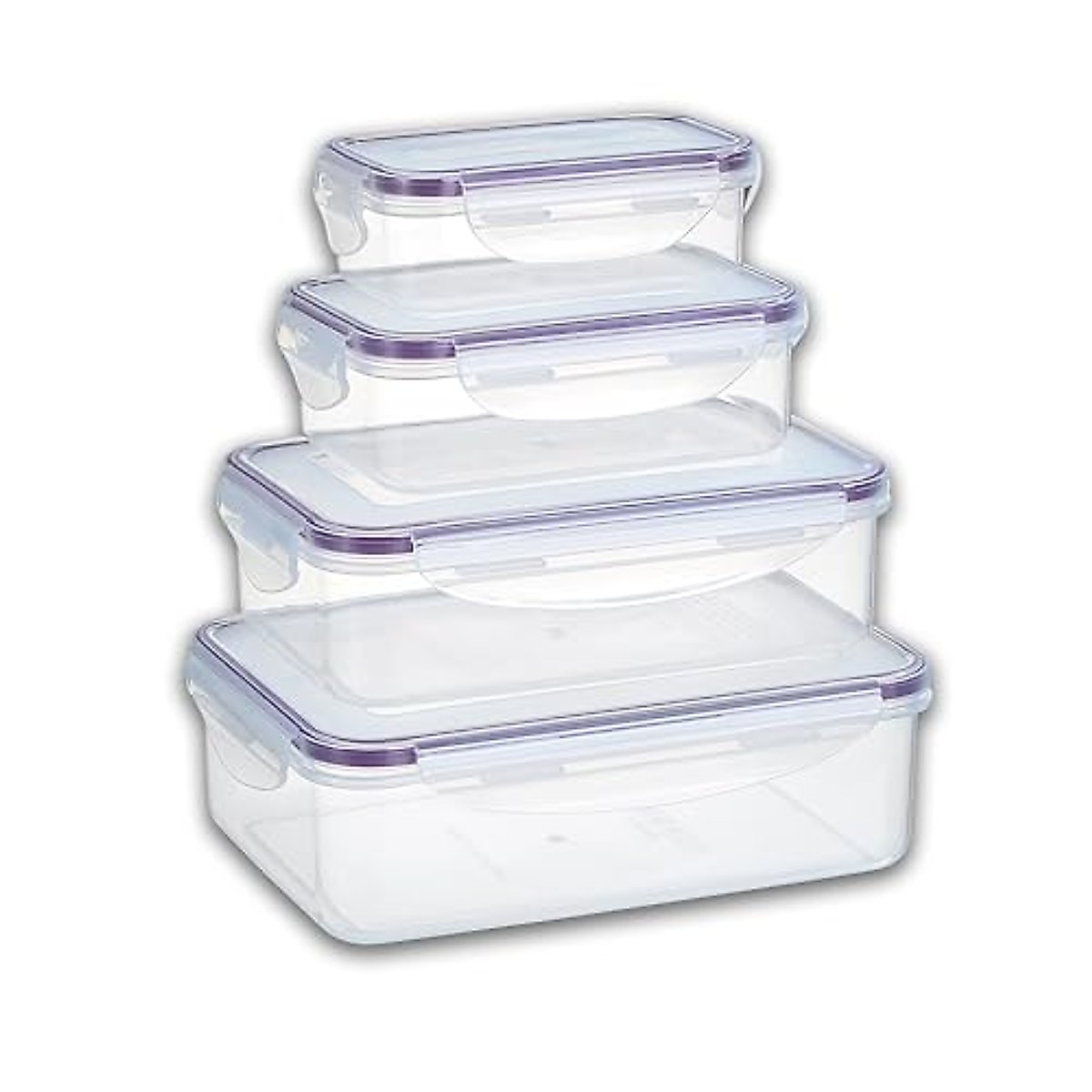 SnapMate - Set of 4 Rectangle Nesting Food Storage Containers - Reusable, BPA Free Plastic, Snap Lock Lids With a Leakproof Silicone Seal. Great for Snacks, Soup, Fruit, Salad and Food Storage