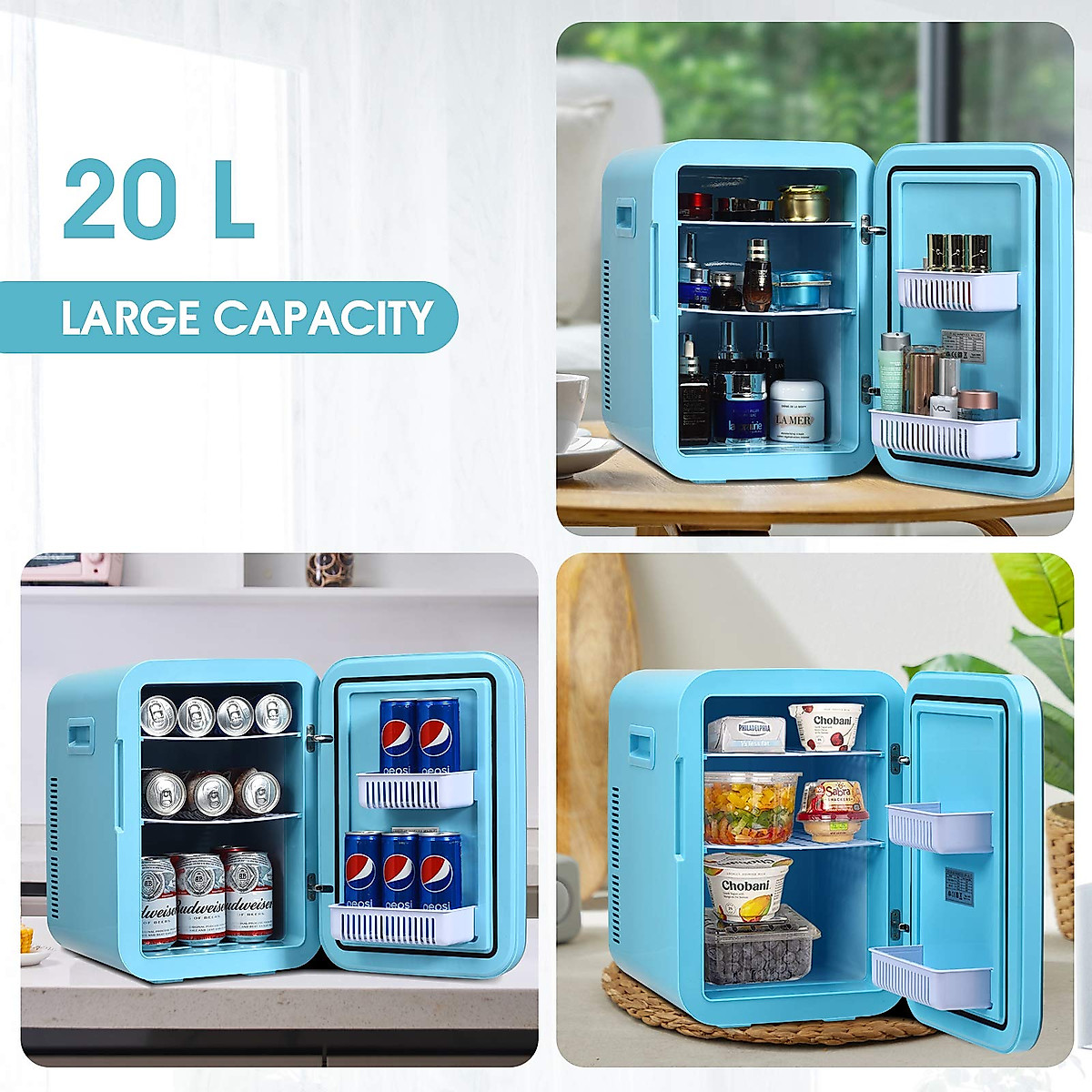 ARLIME 20 L Compact Cooler Warmer Mini Fridge for Bedroom, Office, Car, Dorm - Portable Makeup Skincare Fridge with Digital Temperature Control (Blue)