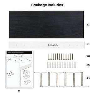 Floating Shelves for Wall Mounted for Living Room/Bedroom/Bathroom/Kitchen, Paulownia Wood Shelves for Home Decor & Organization 3 Sets 15.9" L x 5.8" W (Black)