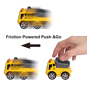 JOYIN 12Pcs Toddler Toy Cars Diecast Friction Powered Vehicles with 12 Traffic Road Signs 4 Construction Truck 2 Fire Truck 2 Police Car 2 Garbage Truck 2 Military Car Kids Birthday Easter Xmas Gifts