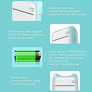 Label Printer,Wireless Printer,Bluetooth Label Printer,Portable Handheld Small Printer 203DPI USB Charging 1000mAh,Inkless,Rechargeable,Mini Wrong Question Printer for iBleem