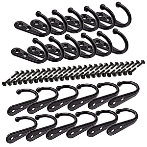 Sunmns 24 Pieces Coat Hooks Single Wall Mounted Robe Hook Vintage Hanger and 50 Pieces Screws (Black)