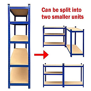 AUTOFU Shelf Organizer - Garage Shelves, Heavy Duty Metal Shelving Unit, Storage Shelf, Utility Rack, Standing Racking Units for Kitchen Pantry Closet Workshop Shed, 5 Tier, 59x28x12inch(H*W*D), Blue