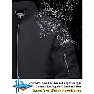 TACVASEN Bomber Jacket Men Black Jacket Men Zip Up Mens Jackets Casual Stylish Lightweight Mens Bomber Jackets Lightweight Windbreaker Jacket