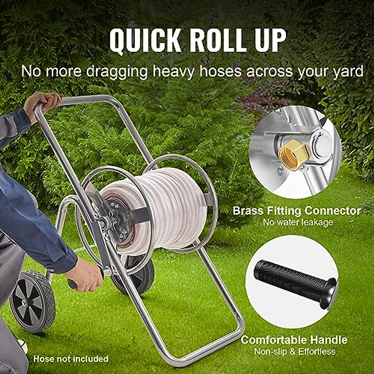 VEVOR Hose Reel Cart - Mobile Heavy Duty Steel Garden Tool Cart with Wheels, Holds up to 175 ft of 5/8'' Hose