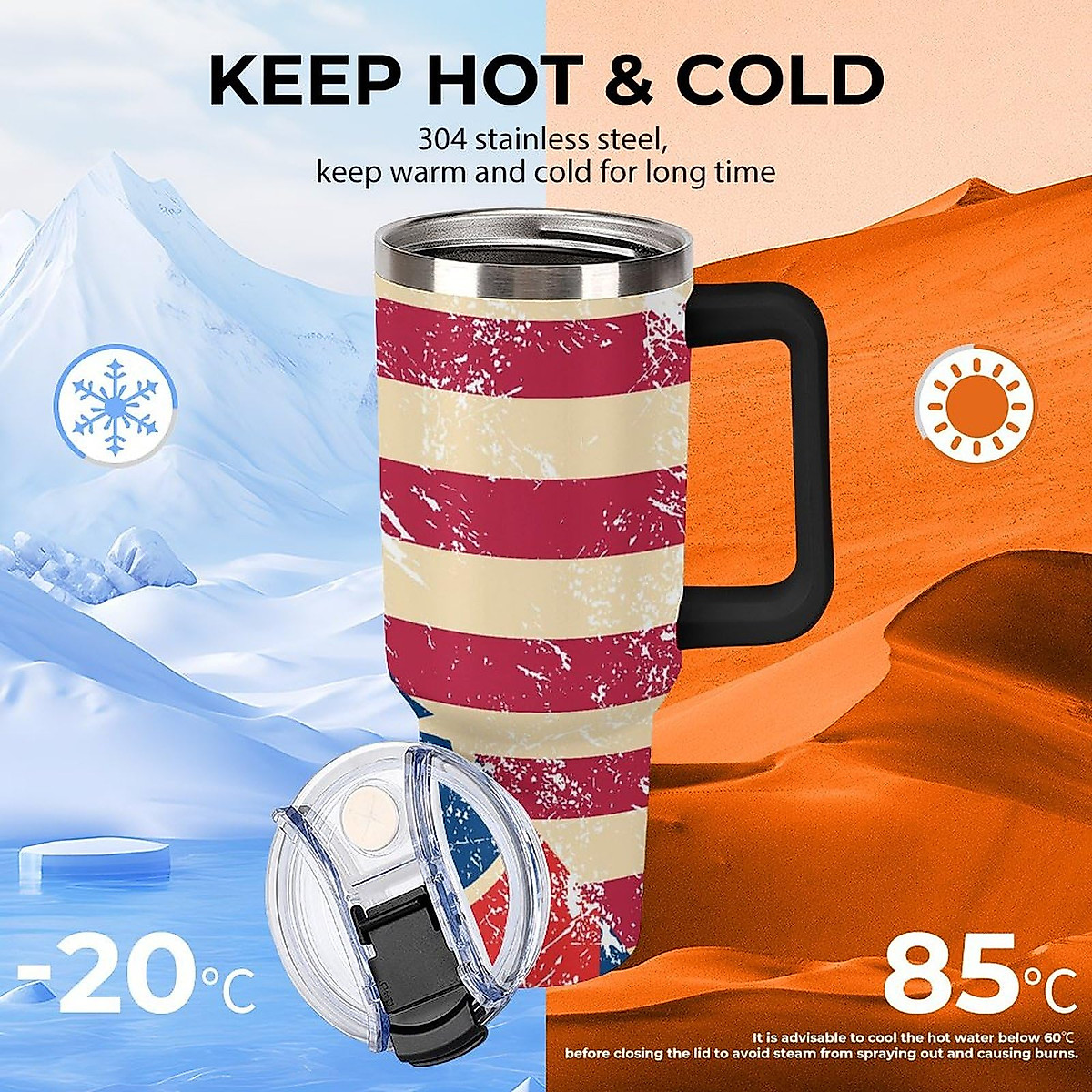 Vintage U.S.A And Tennessee State Flag 40oz Water Bottle Double Wall Insulated Tumbler with Handle Leakproof Travel Mug Black-style