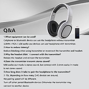 BAOBER Bluetooth Over-Ear Headphone for Cellphone, Wireless Headphone with USB Bluetooth Transmitter for TV,PC,3.5mm Audio Device, Lightweight Folable Headset with Deep Bass, Stereo Sound(White)