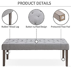 HOMCOM Simple Tufted Upholstered Ottoman Accent Bench with Soft Comfortable Cushion & Fashionable Modern Design, Grey