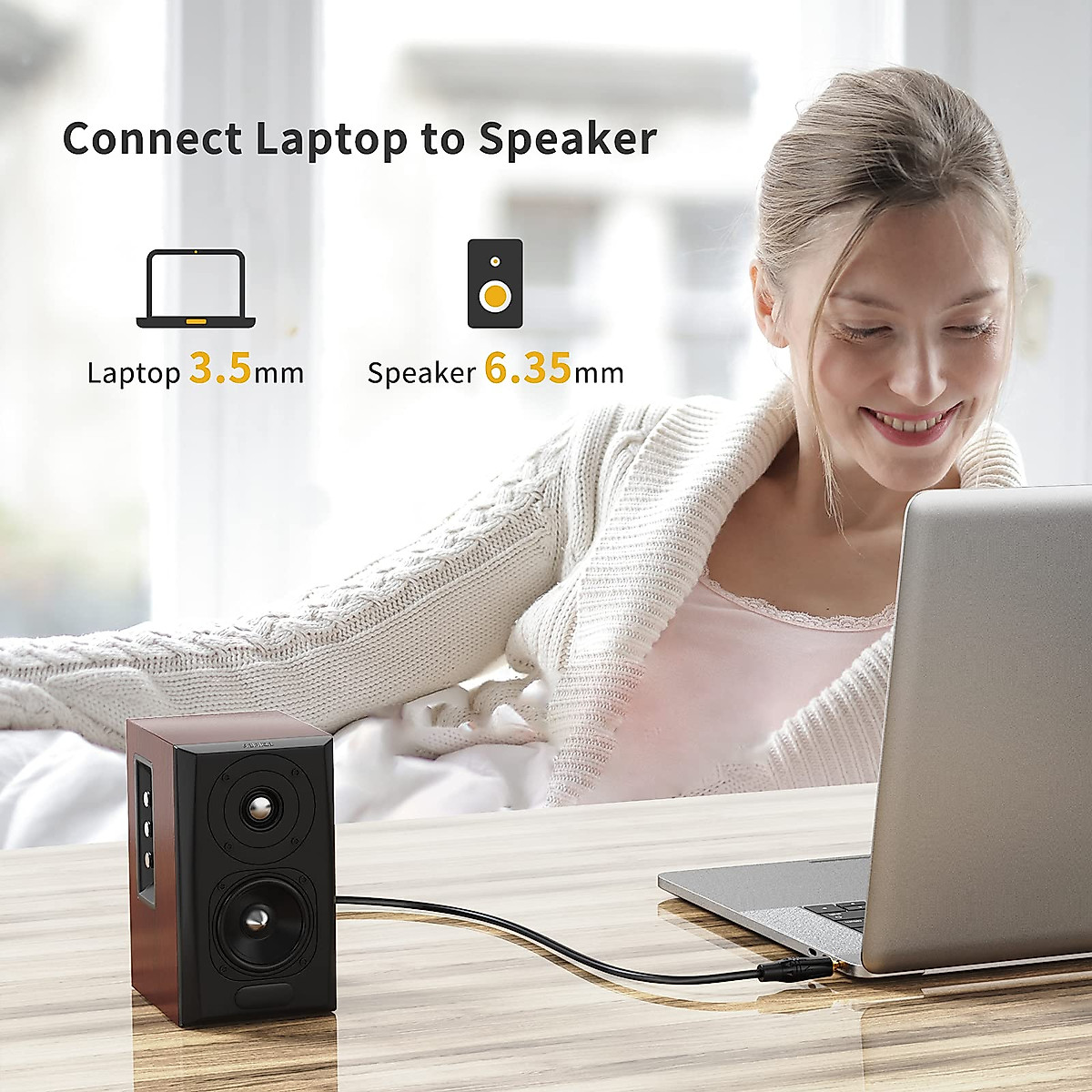 CableCreation 3ft 3.5mm 1/8" Male Stereo to 6.35mm 1/4" Male TRS Stereo Audio Cable Gold Plated Compatible with iPod, iPhone, Laptop, Home Theater, Amplifiers, Guitar and More,1 Meter/Black