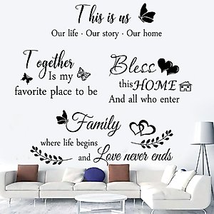 4 Pieces Home Wall Decor Signs, THIS IS US TOGETHER BLESS THIS HOME AMILY Wall Decor For Living Room Bedroom all Decor Vinyl Wall Stickers for Living Room Bedroom Inspirational Art Wall Decorations for Home Office Teen Dorm