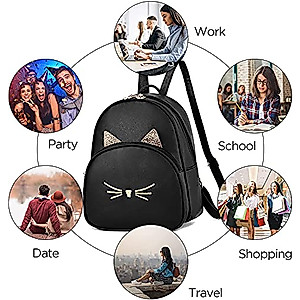 ARDIKAMA Mini Backpack Purse for Girls Teens Women Small Fashion Backpack PU Leather Shoulder Backpacks with Cat Print Pearlescent Violet