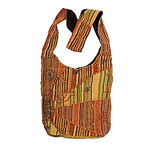 Orange Embroidered Peace and Sunrise Sling Boho Purse Handbag