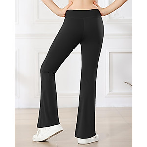 Stelle Girl's Flare Leggings High Waisted Yoga Pants Bootcut Dance Casual Pants Activewear Kids Bell Bottoms(Black,S)
