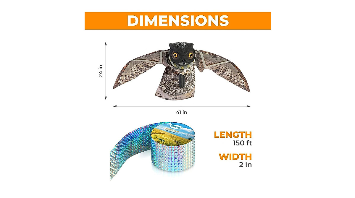 Elemu Owl Scarecrow Natural Moving Wings Plus Reflective Scare Tape ...