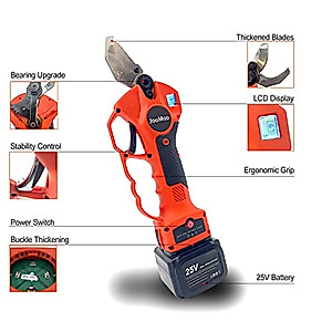 JooMoo Electric Pruning Shears - 25V Battery Electric Pruner with 75-inch extension rod, LCD display with anti-pinch hand function for garden pruning and grafting