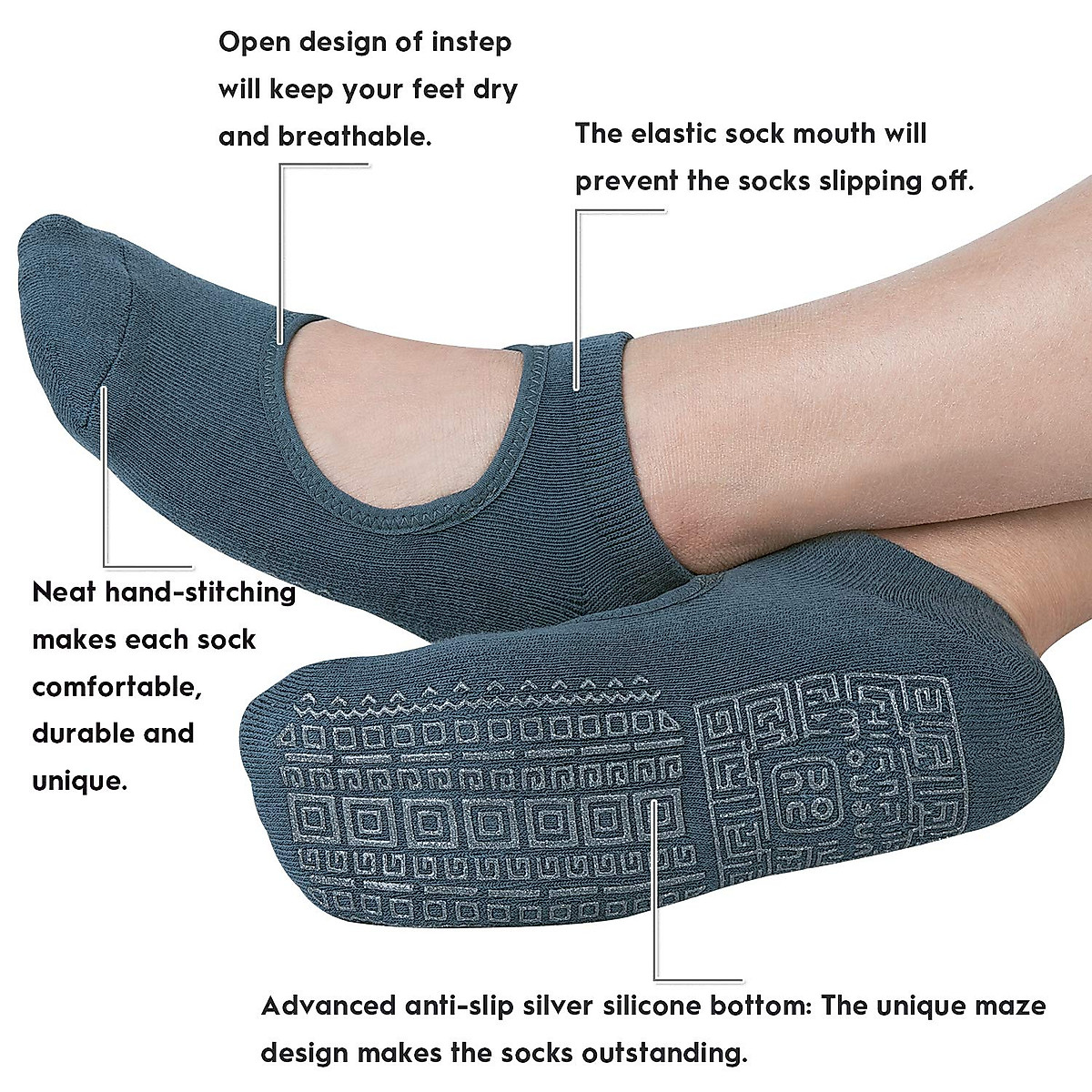 unenow Non Slip Grip Yoga Socks for Women with Cushion for Pilates, Barre, Dance