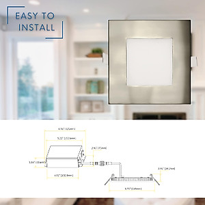 Perlglow 18 Pack 5 inch Slim Ultra-Thin Square Downlight Luminaire, Brushed Nickel, LED Recessed Light Fixtures Dimmable 15W=100W, 1100 Lumens, IC Rated, 5CCT Selectable 2700K|3000K|3500K|4100K|5000K