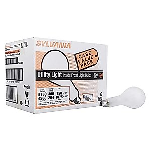 SYLVANIA Incandescent PS30 Utility Light Bulb, 300W, 5760 Lumens, 2850K, Frosted, Medium Base, 130 Volt, Commercial Value Pack - 6 Pack (15738)