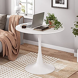 linstock Modern Round Dining Table,31.5" Mid Century Modern Style Dining Table Tulip Kitchen Table with MDF Top and Steel Pedestal,Bar Patio Bistro Table for Bedroom,Living Room,White