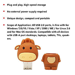 Heayzoki 16GB/32GB/64GB/128GB USB Flash Drive,Thumb Drives Memory Drive,Portable Cartoon Cow Doll Storage Memory Drive,for USB‑A Port Desktop Computer Laptop Tablet Computer TV(64GB)