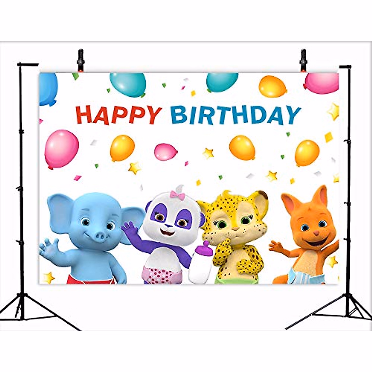 Cartoon Confetti Balloon Baby Animals Photography Backdrop for Baby Children First Birthday Party Decorations Word Party Photo Background Photo Booth Cake Table Supply Vinyl 5x3ft Banner