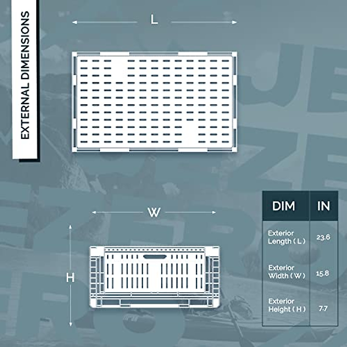 JEZERO Stackable, Collapsible Professional Storage Crate: Grated Wall Utility Storage Baskets for Household Storage and Organization | Black, 23.6" x 15.8" x 7.7” (PN: CC19)