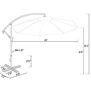 C-Hopetree 10 ft Offset Cantilever Outdoor Patio Umbrella with Cross Base Stand, Black
