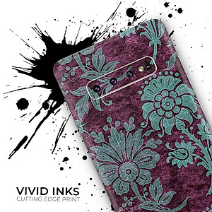 DesignSkinz Burgundy and Turquoise Floral Velvet v3 Protective Vinyl Decal Wrap Skin Cover Compatible with The Samsung Galaxy S20 (Screen Trim & Back Glass Skin)