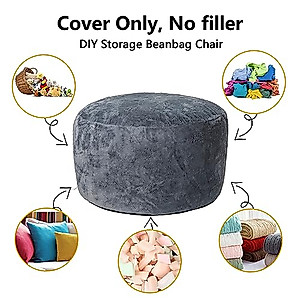 Bean Bag Chair Cover (No Filler), Adult Beanbag Chair Outside Cover Big Round Soft Fluffy Faux Fur Beanbag Lazy Sofa Bed Cover (Grey,4FT)