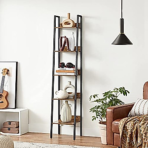 VASAGLE Bookshelf, 5-Tier Narrow Book Shelf, Ladder Shelf for Home Office, Living Room, Bedroom, Kitchen, Rustic Brown and Black ULLS109B01