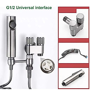 Handheld Toilet Bidet Sprayer, Stainless Steel Bidet Sprayer Adjustable Water Pressure Control Bidet Attachment with Hose Bracket