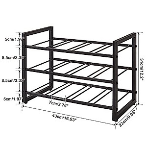 IBUYKE Wine Rack, Stackable Wine Storage Shelf, Liquor Bottle Holders, 3 Tier for 12 Bottles, Inserts for Cabinet, Countertop, Pantry, Bar, Small Space, Study Steel Water Bottle Organizer TMJ906H